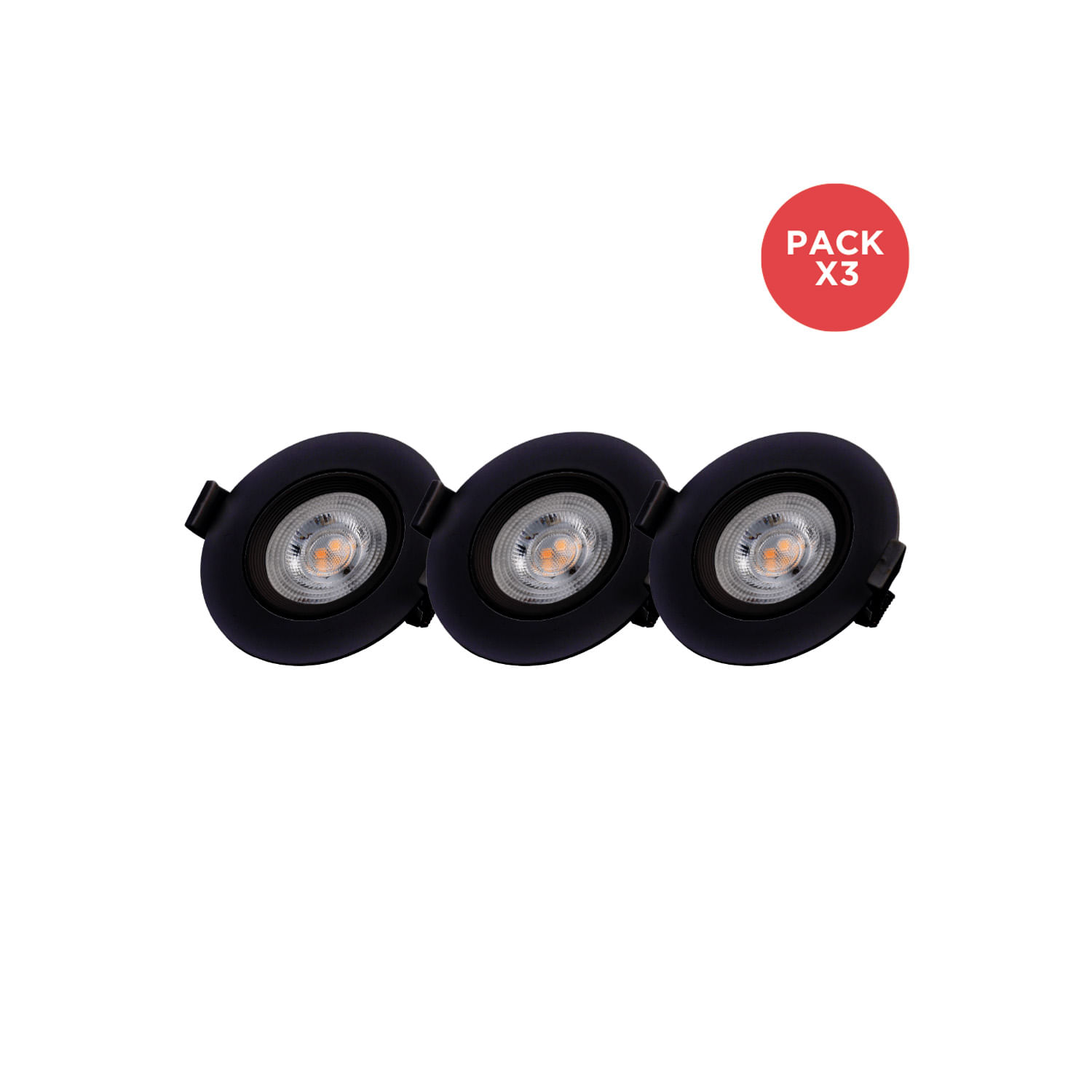 Pack 3 Focos Empotrados Basculante LED 5W Luz Cálida Negro | ByP - ByP